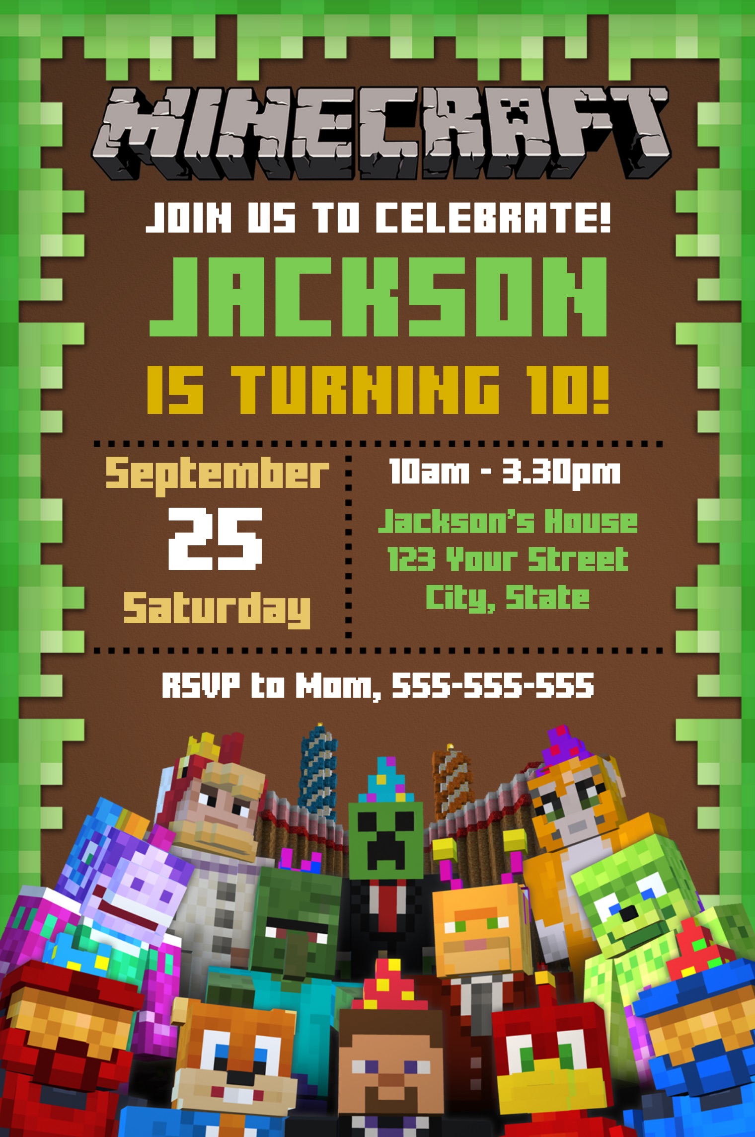 Printable Minecraft Birthday Invitations